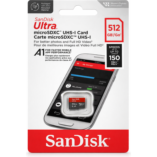 بطاقة ذاكرة SanDisk Ultra microSDXC بسعة 512 جيجابايت UHS-I A1 – سرعة ...